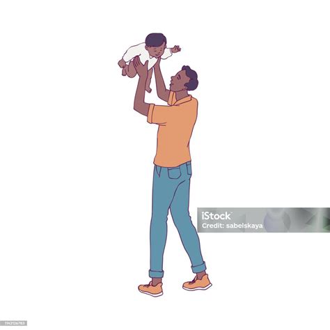 벡터 일러스트 레이 션 흰색 배경에 고립 된 그의 작은 아이와 함께 노는 젊은 아버지의 1위에 대한 스톡 벡터 아트 및 기타 이미지 1위 가족 개념 Istock