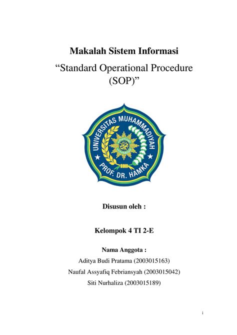 Makalah Standard Operational Procedure SOP I Makalah Sistem