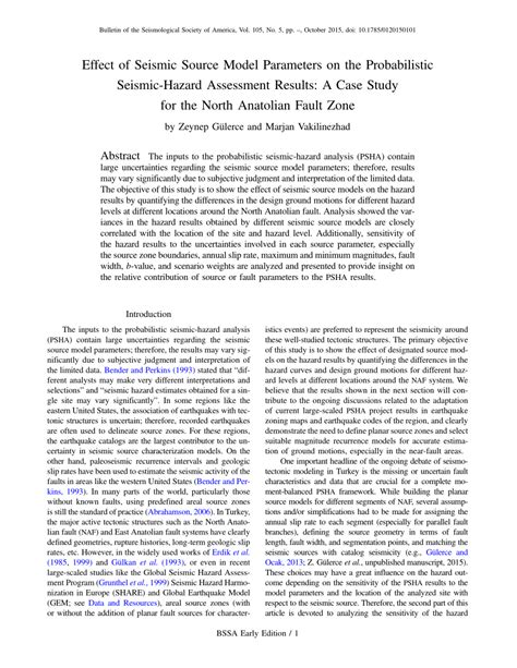 PDF Effect Of Seismic Source Model Parameters On The Probabilistic Seismic Hazard Assessment
