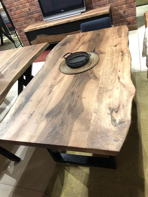Rustic Live Edge Dining Table Walnut Solid Wood Kitchen Table Solid