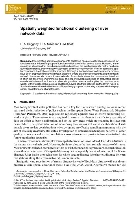 Pdf Spatially Weighted Functional Clustering Of River Network Data