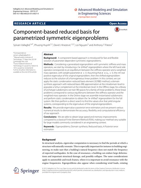 Pdf Component Based Reduced Basis For Parametrized Symmetric