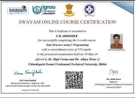 Completed Data Structures And Algorithms Course At Nptel Sm