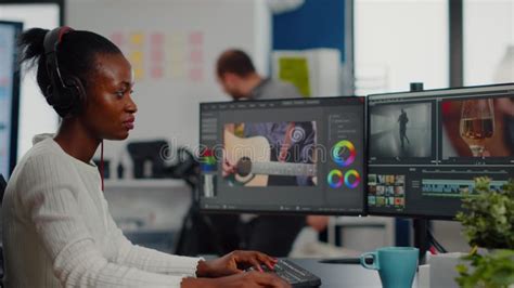 Video Editor Working On Creative Software To Create A Film Montage Stock Footage Video Of