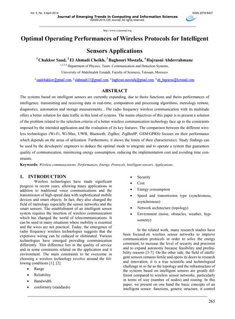 Efficiency Evaluation Metrics For Wireless Intelligent Sensors