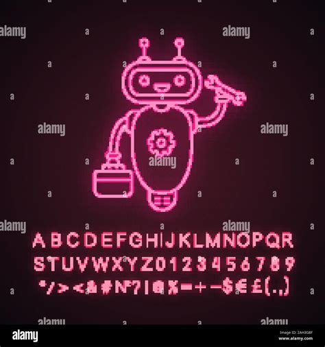 Repair Chatbot Neon Light Icon Robot With Tools And Screw Key Virtual
