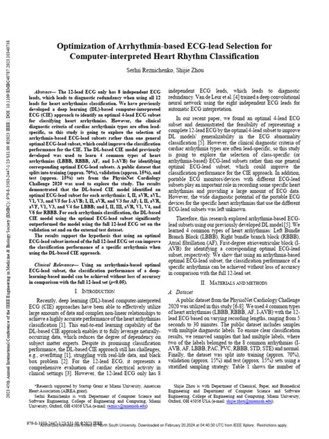 Optimization Of Arrhythmia Based Ecg Lead Selection For Computer Interpreted Heart Rhythm