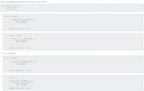 Solved Which Of The Following Codes Finds The Max Value Of Chegg Com