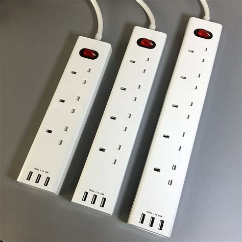 6 Way Surge Protector Power Socket Extension Lead 13 Amp 4 Plug With 3 Usb Charging Ports To