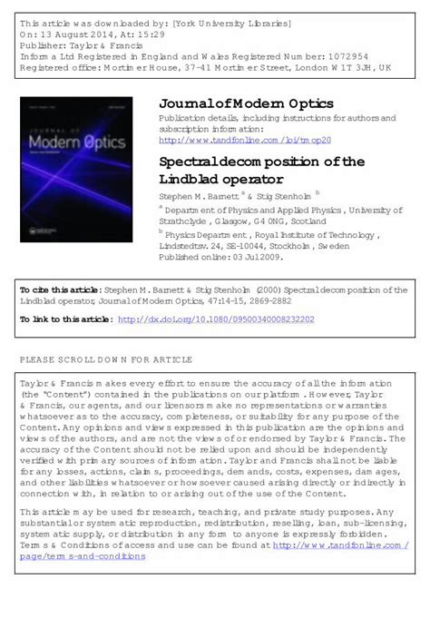 Pdf Spectral Decomposition Of The Lindblad Operator Dokumentips