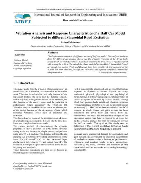 Pdf Ijrei Vibration Analysis And Response Characteristics Of A Half