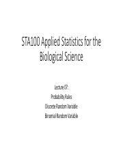 Lecture Pdf STA Applied Statistics For The Biological Science Lecture Probability