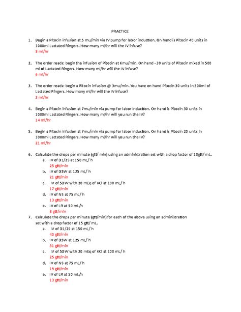 Practice Pitocin Calculations And Fetal Monitoring Techniques Studocu