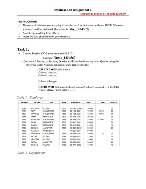 Database Lab Assignment 1 Otherwise Your Marks Will Be Deducted For