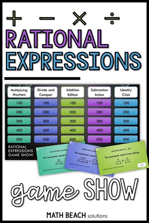 Simplifying Rational Expressions Game Show Activity Rational Expressions Simplifying Rational