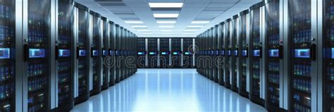 Modern Data Center With Rows Of Network Servers Cloud Computing And