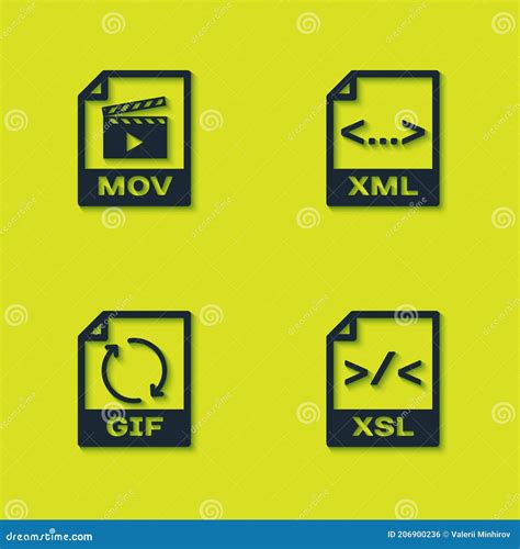 Set MOV File Document XSL And XML Icon Vector Stock Illustration Illustration Of Text