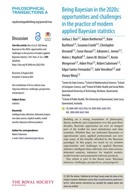 PDF Being Bayesian In The S Opportunities And Challenges In The Practice Of Modern