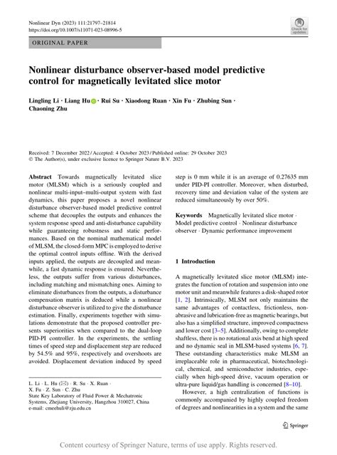 Nonlinear Disturbance Observer Based Model Predictive Control For Magnetically Levitated Slice Motor