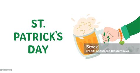 성 패트릭의 날 인사말 배너 맥주 잔을 가진 Leprechaun 손 휴일 아일랜드 배경 3월에 대한 스톡 벡터 아트 및 기타 이미지 Istock