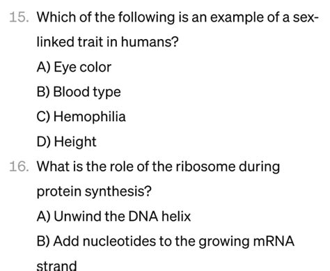 Solved Which Of The Following Is An Example Of A Sexlinked