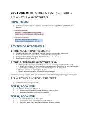 LECTURE HYPOTHESIS TESTING I Docx LECTURE HYPOTHESIS TESTING PART WHAT IS A