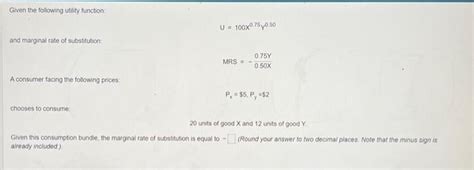 solved given the following utility function u 100x0 75γ0 50