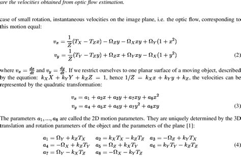 The Matching Models Used For Estimating Motion Parameters In 5 I T Download Table