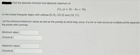 Solved Find The Absolute Minimum And Absolute Maximum Of