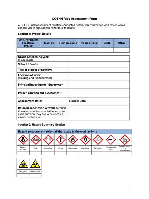 Coshh Risk Assessment Form Pdf Risk Risk Assessment