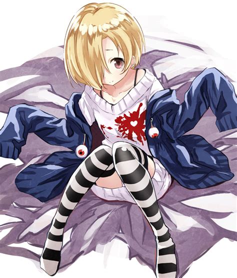 Safebooru 1girl Abe Kanari Blonde Hair Brown Eyes Hair Over One Eye