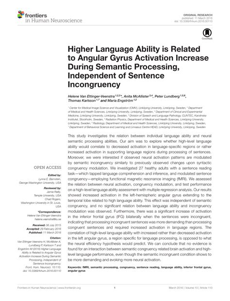 Pdf Higher Language Ability Is Related To Angular Gyrus Activation Increase During Semantic