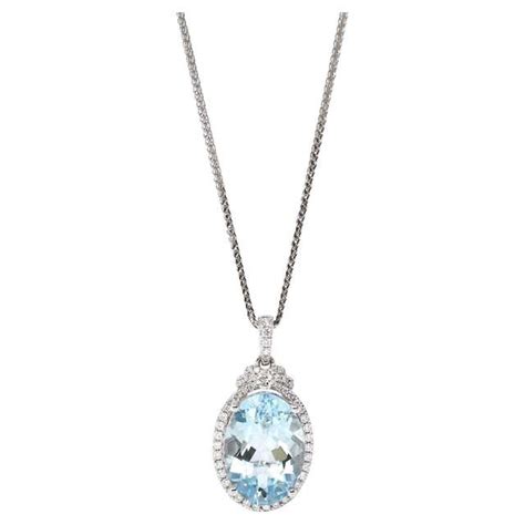 Vintage 5ct Fine Aquamarine Diamond Dangling Necklace 14k White Gold