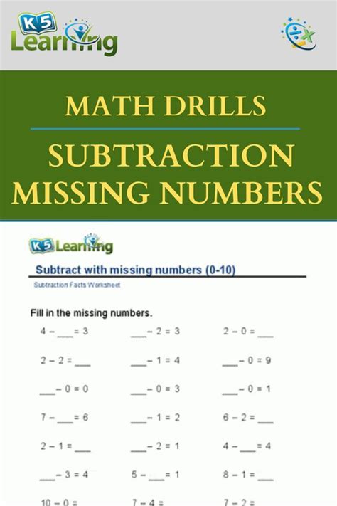 Missing Numbers Worksheets Within Subtraction Facts Worksheet Subtraction Facts Free