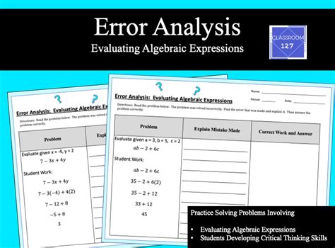 Error Analysis Evaluating Algebraic Expressions Algebraic Expressions Evaluating Algebraic
