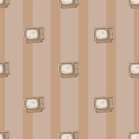 레트로 Tv 새겨진 원활한 패턴 손으로 그린 스타일 빈티지 텔레비전 미디어 장비 프리미엄 벡터