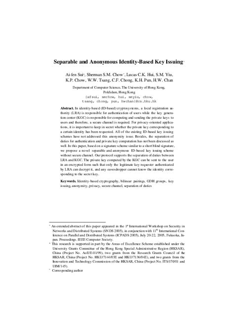 Pdf Separable And Anonymous Identity Based Key Issuing