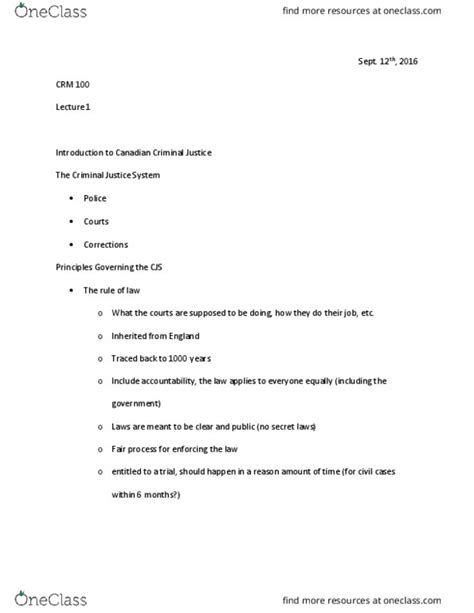 Crm 100 Lecture Notes Fall 2016 Lecture 1 Summary Offence True