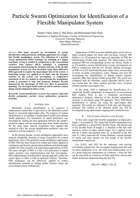 Pdf Particle Swarm Optimization For Identification Of A Flexible Manipulator System