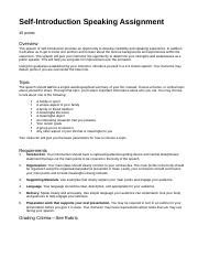 Effective Self Introduction Speaking Assignment Strategies Course Hero