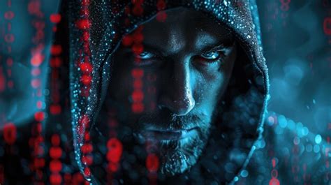 Hacker In A Hooded Jacket Surrounded By Digital Code And Dark Shadowy Atmosphere Cybersecurity
