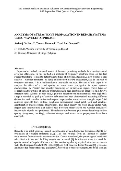 Pdf Analysis Of Stress Wave Propagation In Repair Systems Using Wavelet Approach