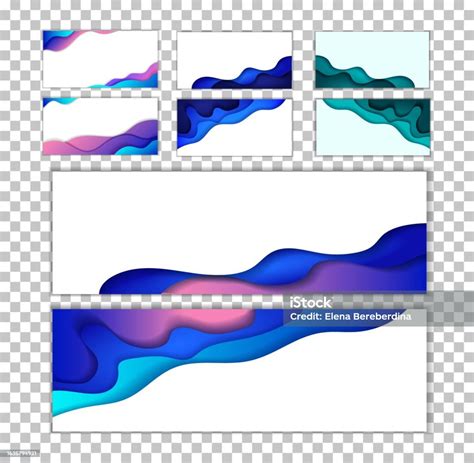 배너를 설정합니다 파란색 추상적인 다층 물결 무늬가 있는 배경 종이 아트 스타일 포스터 배너 전단지 소책자에 대한 템플릿 디자인 디자인에 대한 스톡 벡터 아트 및 기타