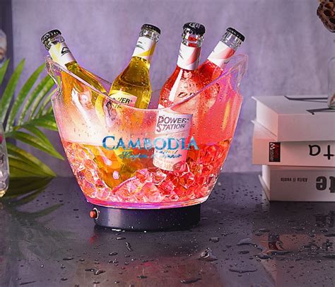 Clear Custom Printed Led Ice Buckets Custom Logo Led Ice Bucket