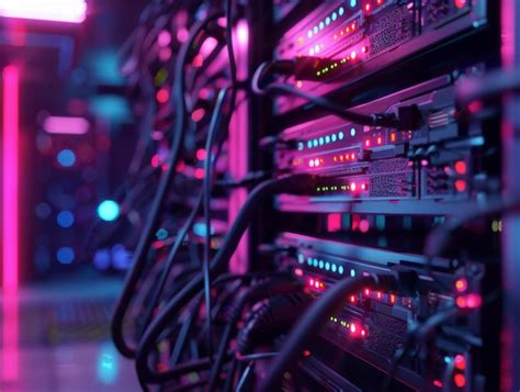 Server Racks With Colorful Lights And Cables Premium Ai Generated Image