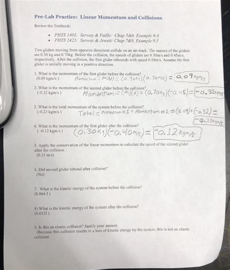 Solved Pre Lab Practice Linear Momentum And Collisions