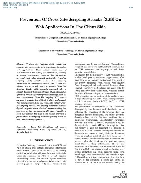 Pdf Prevention Of Cross Site Scripting Attacks Xss On Web