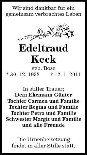 Traueranzeigen Von Edeltraud Keck Trauer Anzeigen De
