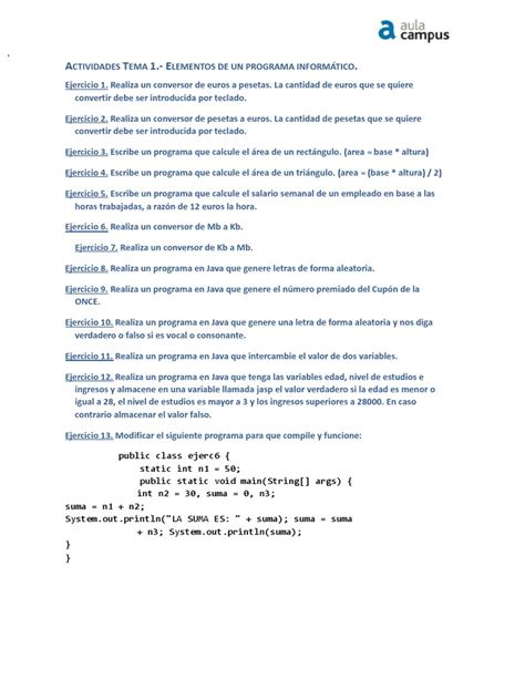 Actividadestema1 Elementosdeunprogramainformático Pdf Java