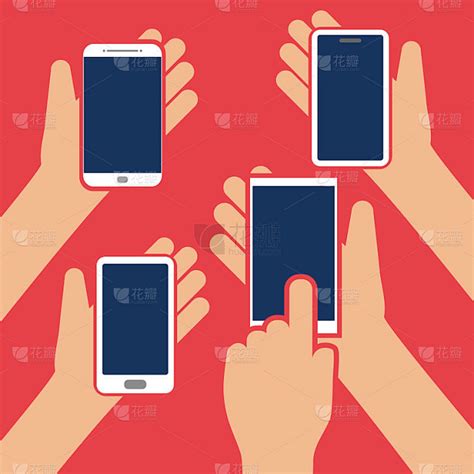 两只手拿着电话。空屏幕模拟。手机app社交网络交流。触摸屏手机应用。矢量平面动画设计